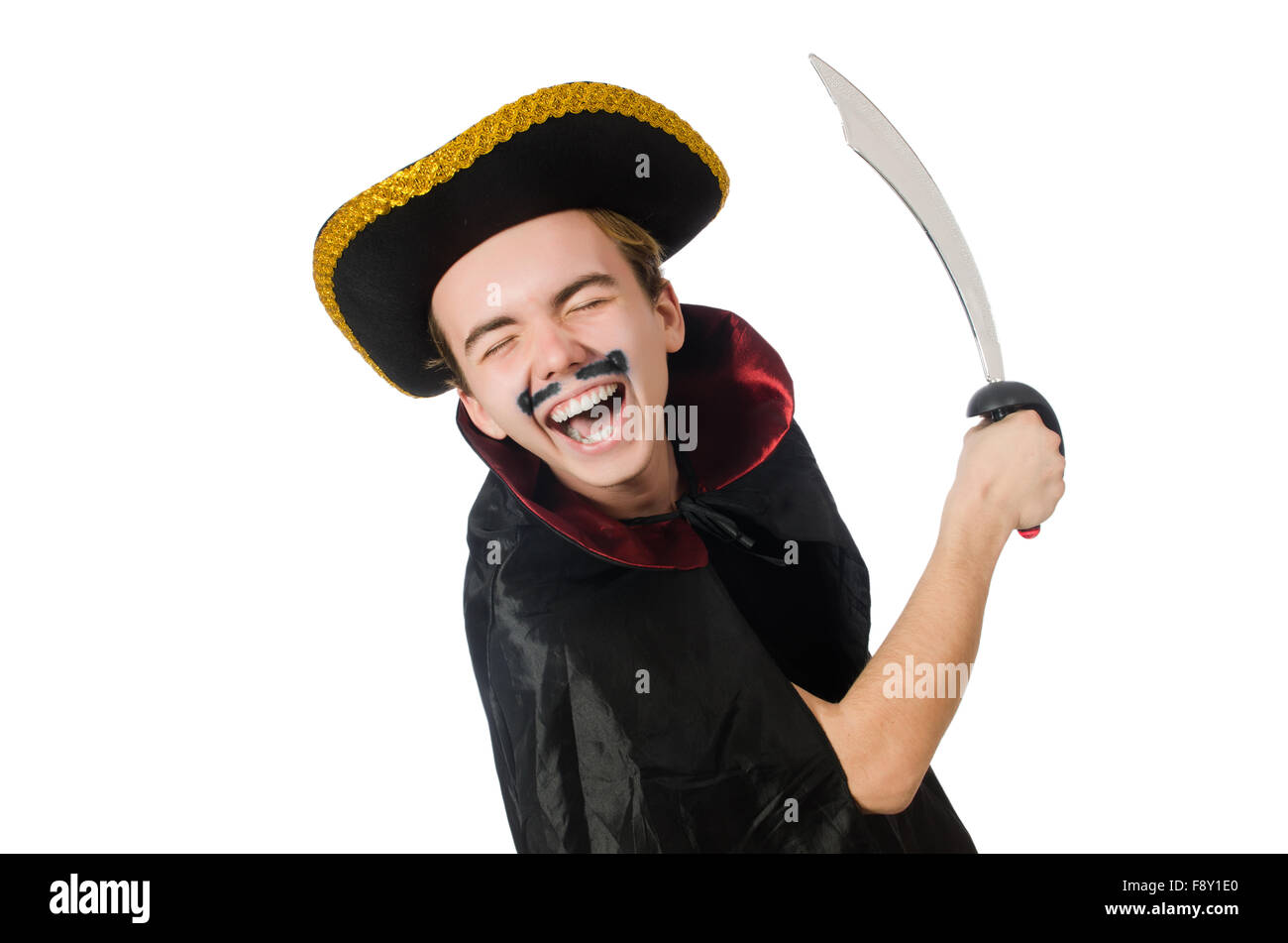 Young pirate holding sword isolated on white Stock Photo - Alamy