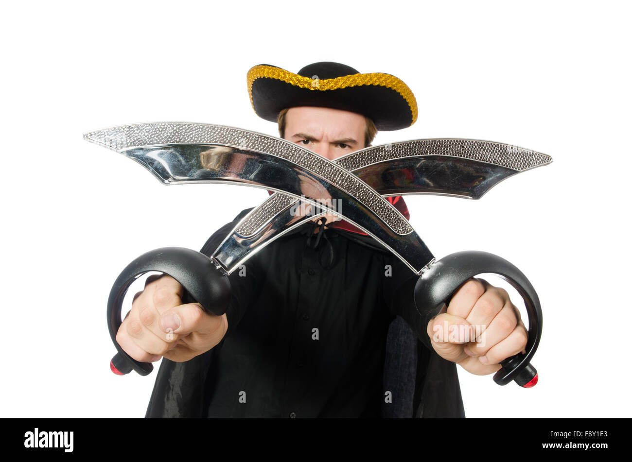 Young pirate holding sword isolated on white Stock Photo - Alamy