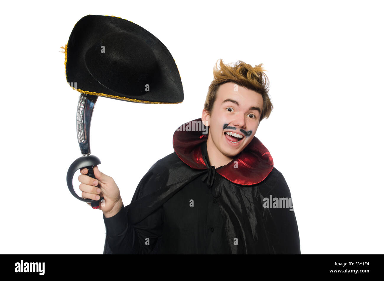 Young pirate holding sword isolated on white Stock Photo - Alamy