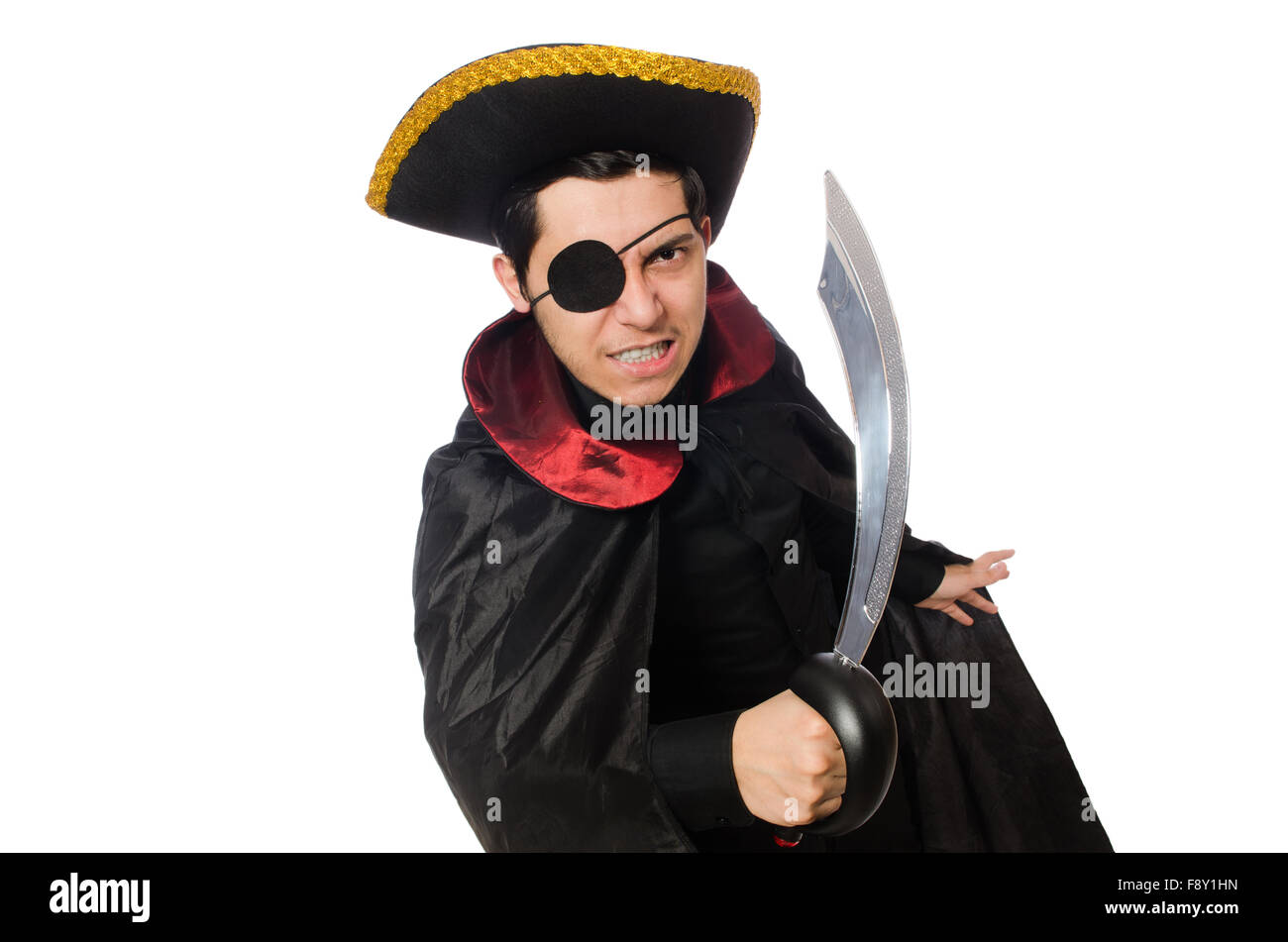 One eyed pirate with sword isolated on white Stock Photo - Alamy
