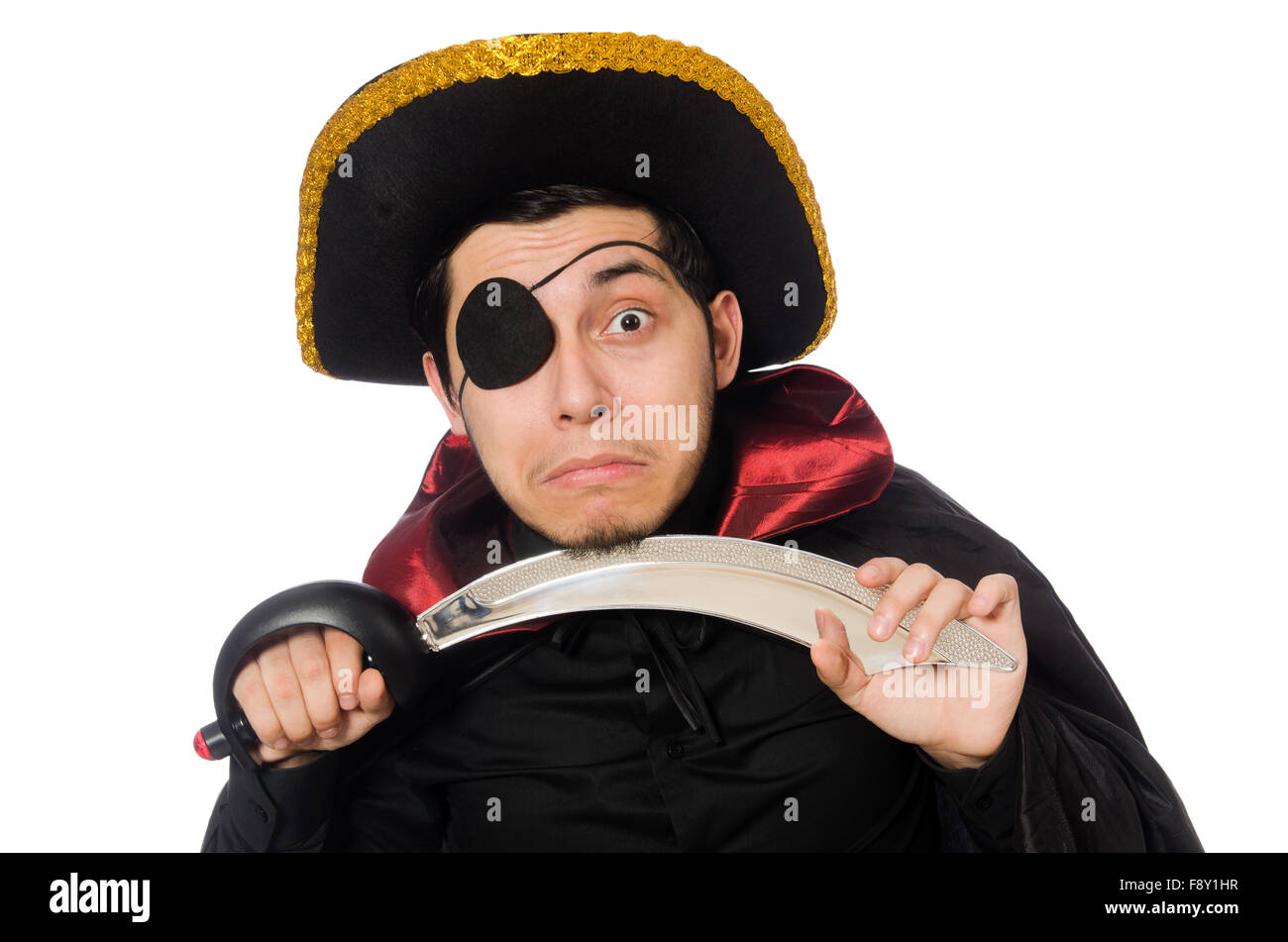 One eyed pirate with sword isolated on white Stock Photo - Alamy
