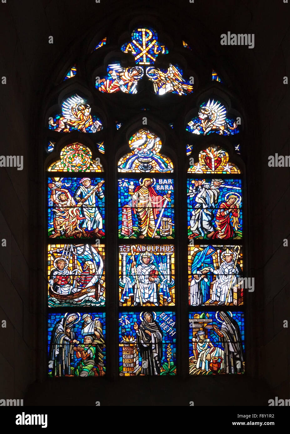 stained-glass window in Saint Vitus Cathedral. Prague, Czech Republic ...