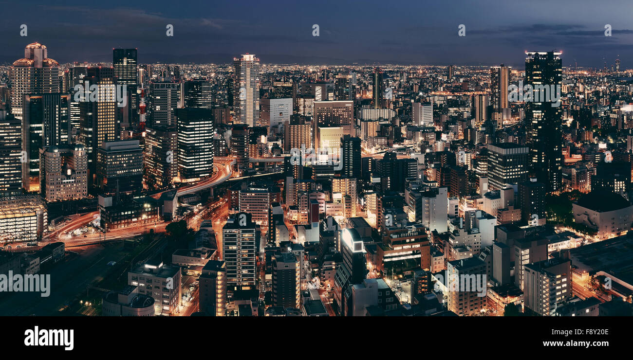 Osaka urban city at night panorama rooftop view. Japan Stock Photo - Alamy