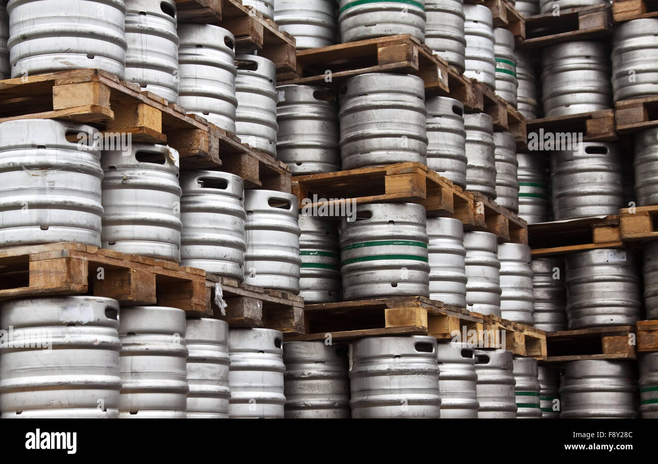 Stack aluminum beer barrels kegs hi-res stock photography and images ...