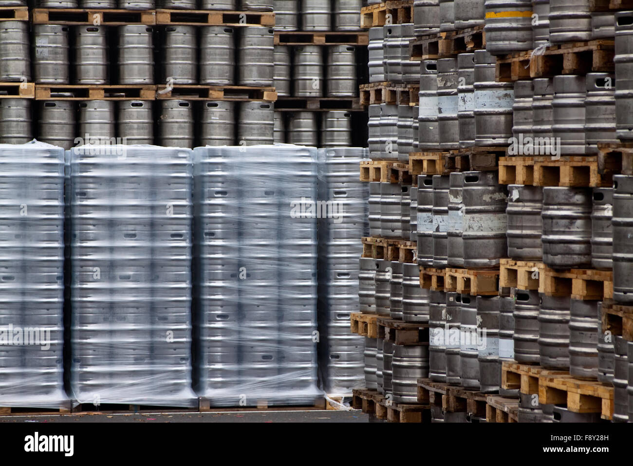 Beer kegs in rows outdoor Stock Photo - Alamy