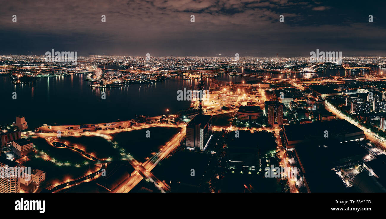 Osaka urban city sea port at night rooftop view. Japan Stock Photo - Alamy