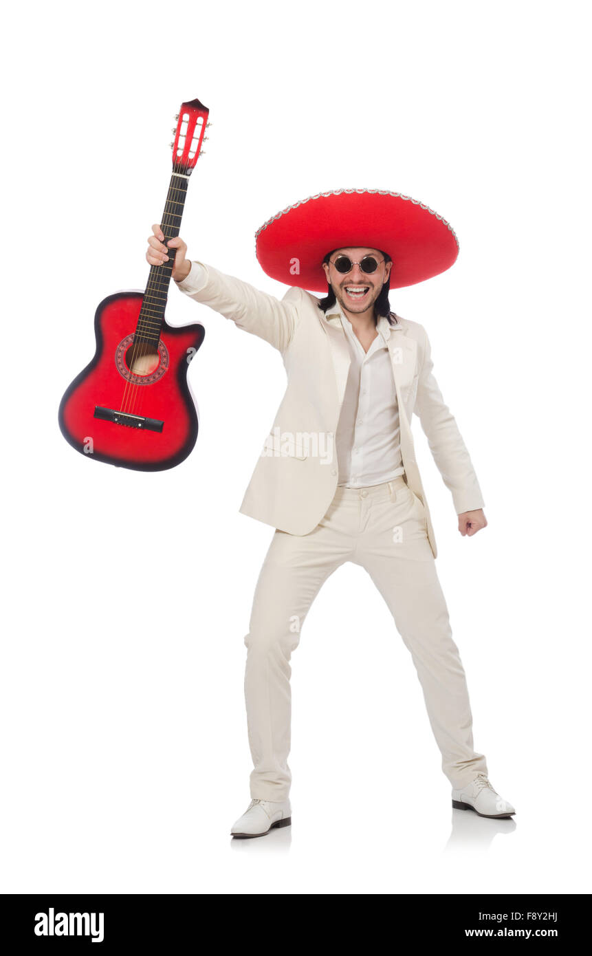 Mexican guitar player isolated on white Stock Photo - Alamy