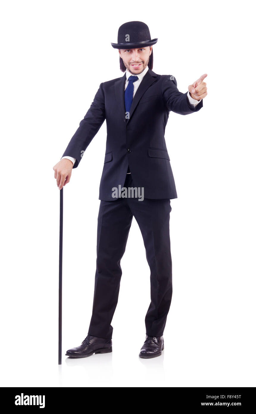Man dancing with walking stick on white Stock Photo - Alamy