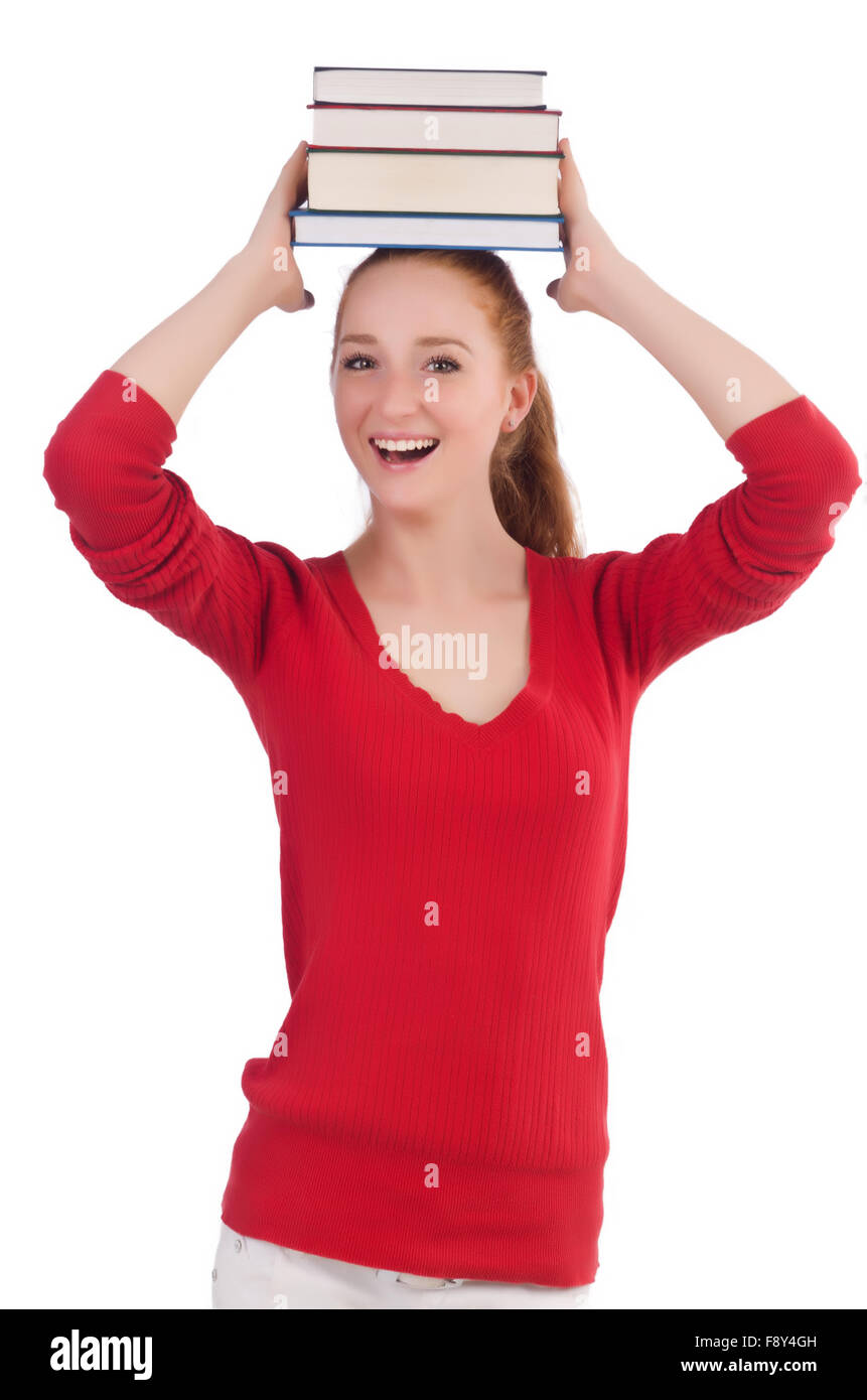 Young student with books on white Stock Photo - Alamy