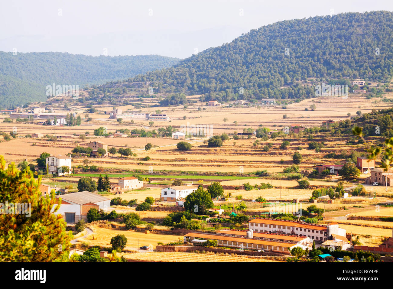 Rural landscape with farms near Cardona. Catalonia, Spain Stock Photo ...