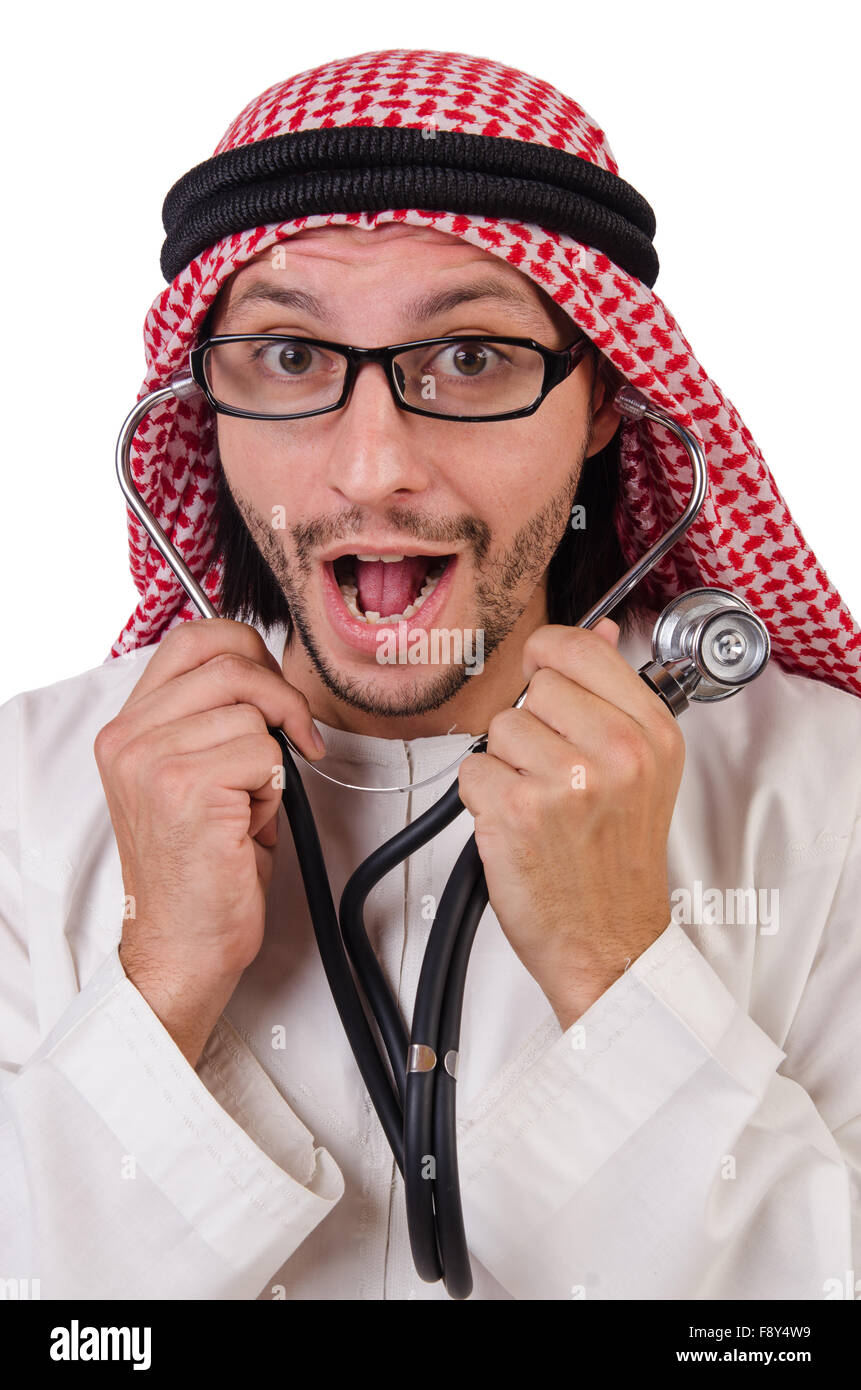 Arab doctor with stethoscope on white Stock Photo - Alamy