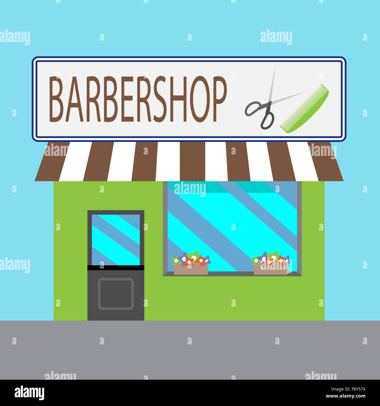 Barbershop building cartoon style. Business and shop, front store ...