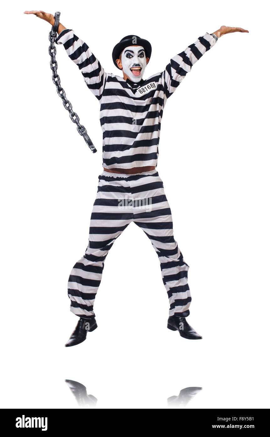 Funny man with facemask mask with shackles on white Stock Photo - Alamy