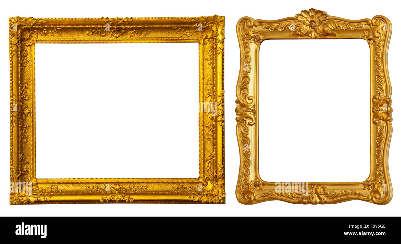 Set of two gold frames. Isolated over white background with clipping ...