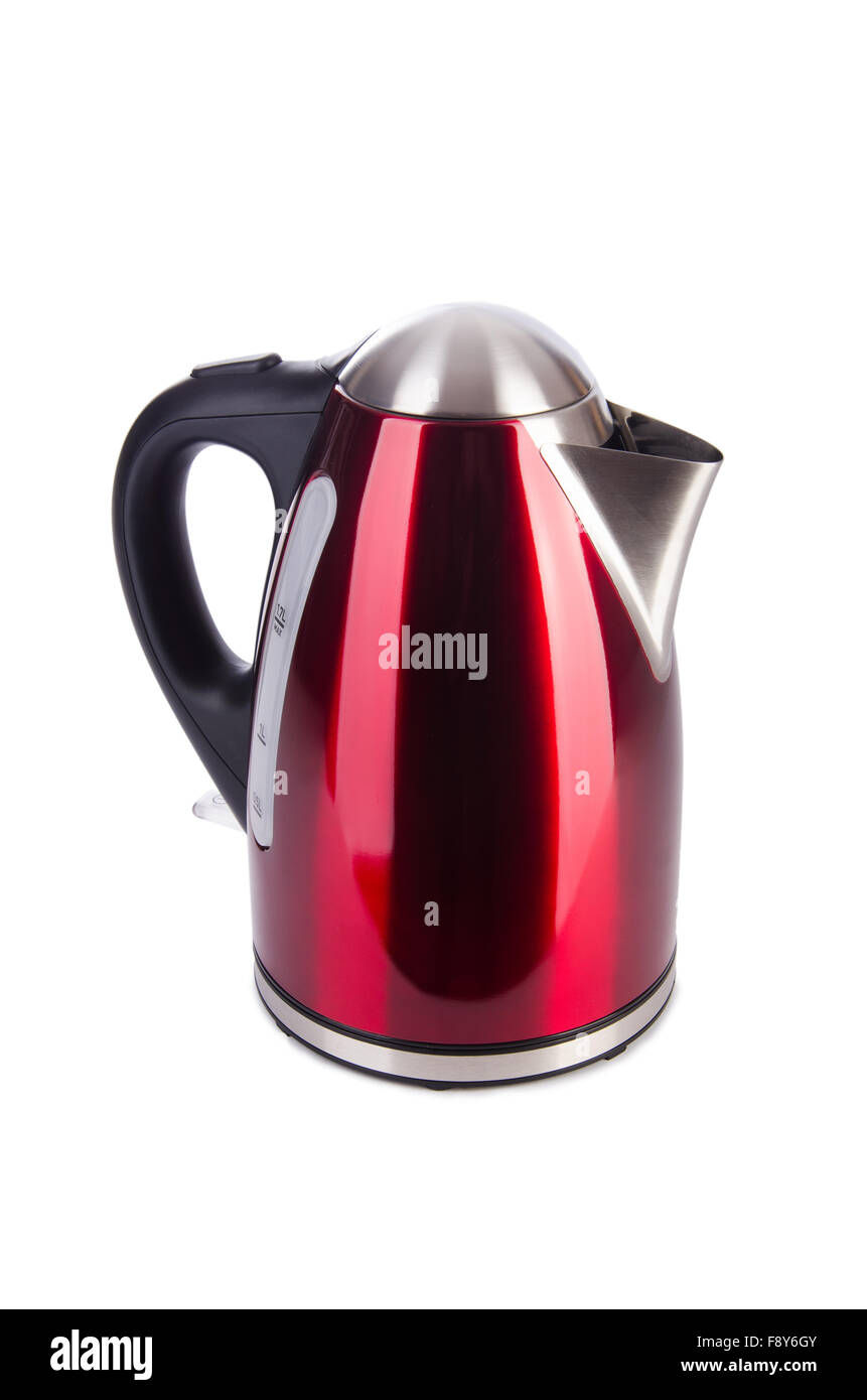 Red electric kettle isolated on white Stock Photo - Alamy