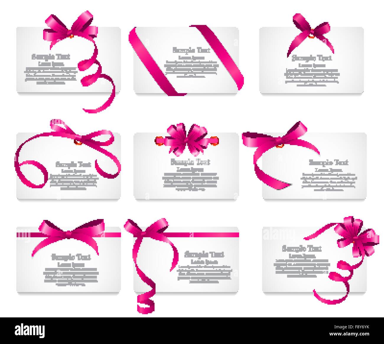 Card with Pink Ribbon and Bow Set. Vector illustration Stock Vector ...