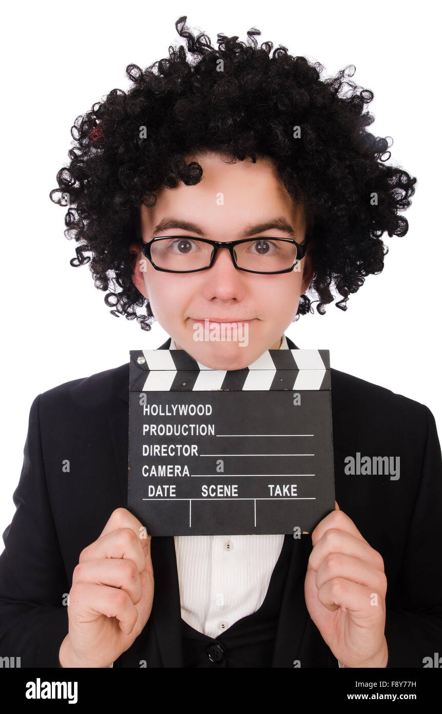 Funny movie director isolated on white Stock Photo - Alamy