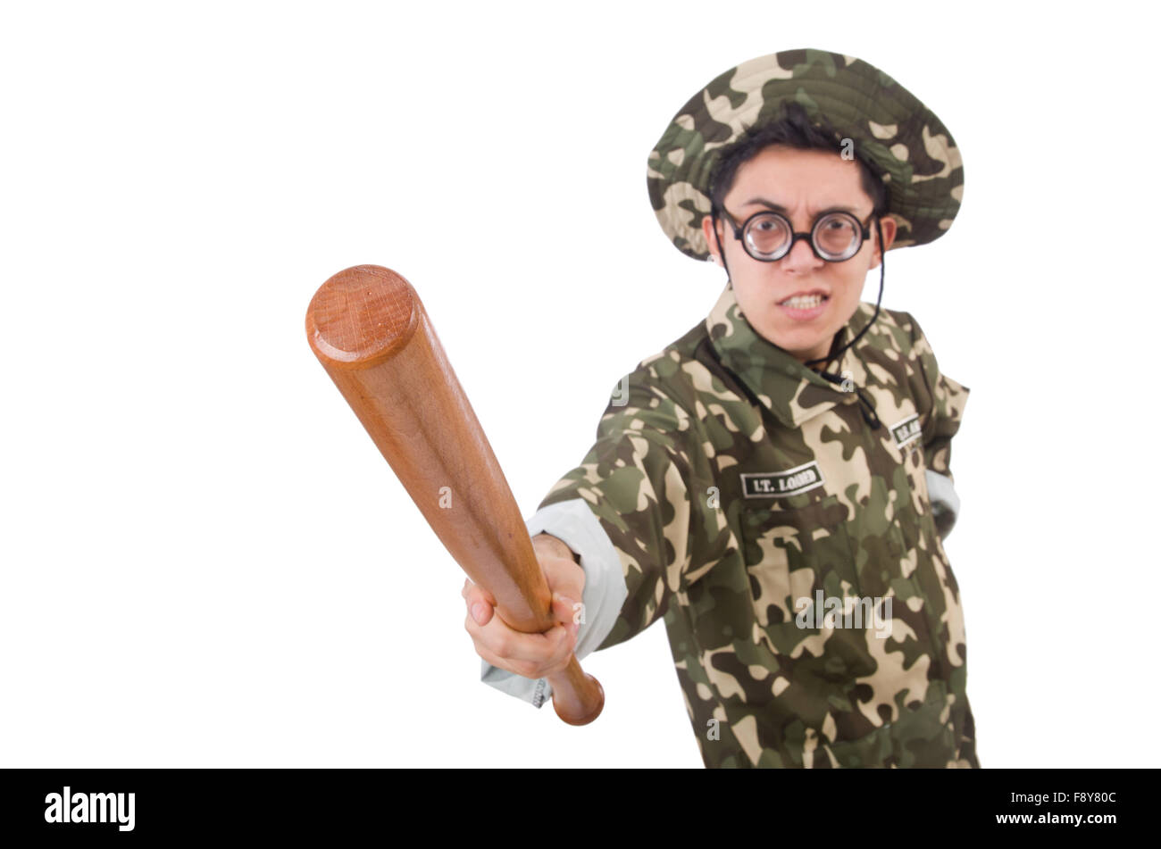 Soldier with baseball bat isolated on white Stock Photo - Alamy
