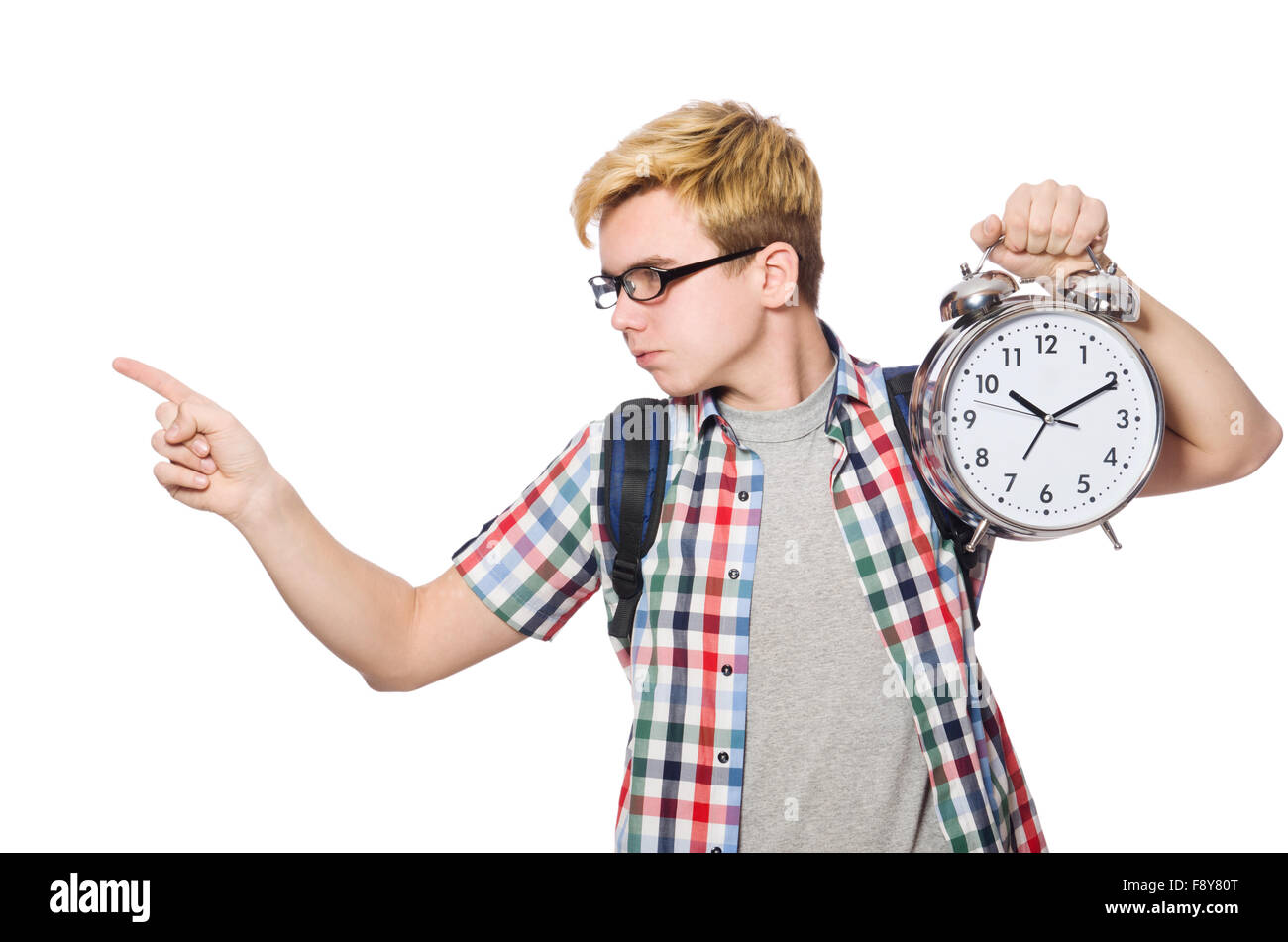 Student missing his studying deadlines on white Stock Photo - Alamy