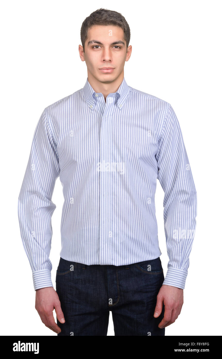 Male model with shirt isolated on white Stock Photo - Alamy