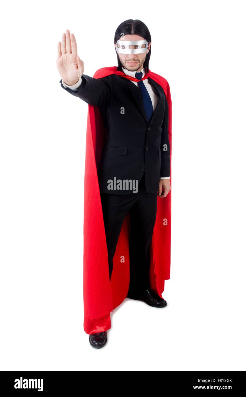 Man in red cover isolated on white Stock Photo - Alamy