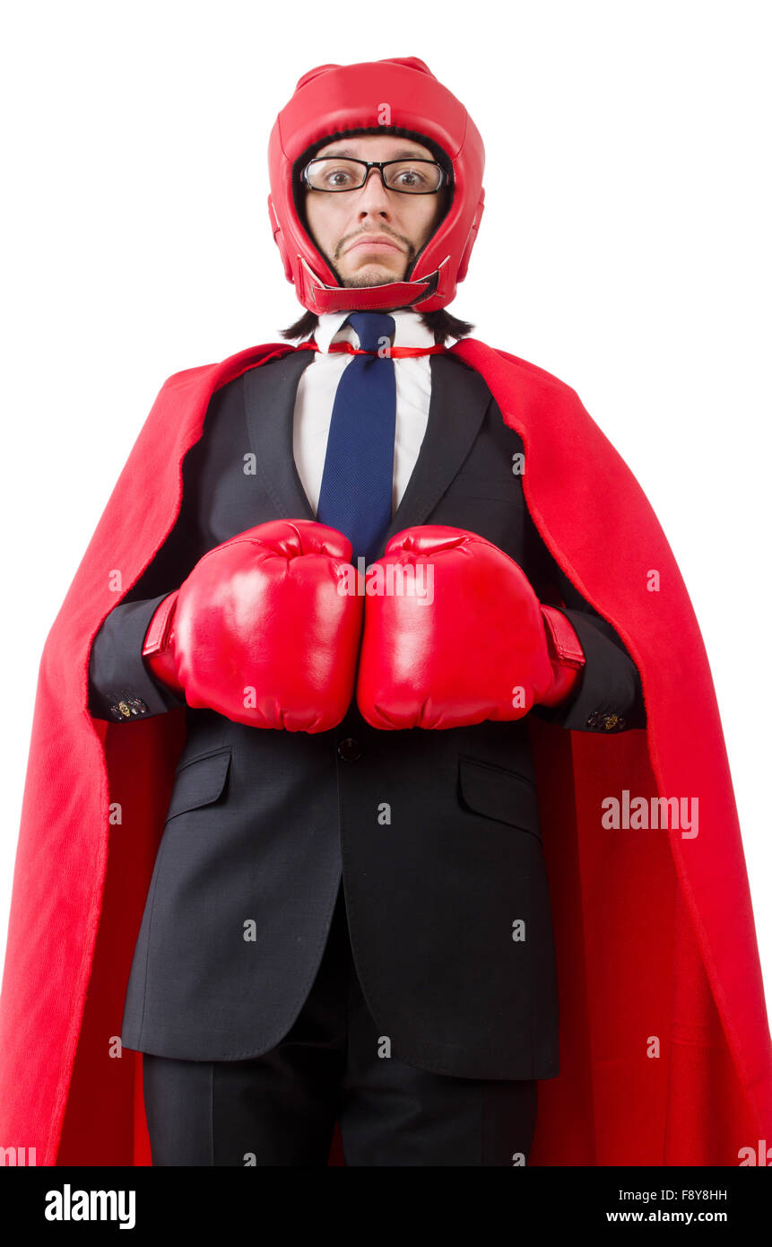 Young businessman boxer isolated on white Stock Photo - Alamy