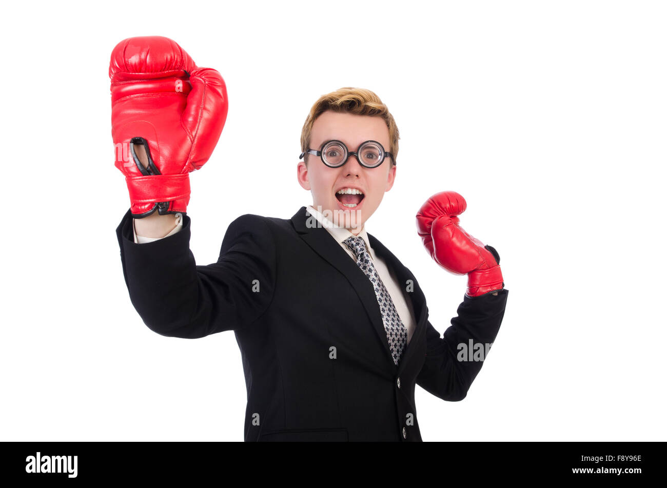 Young businessman boxer isolated on white Stock Photo - Alamy