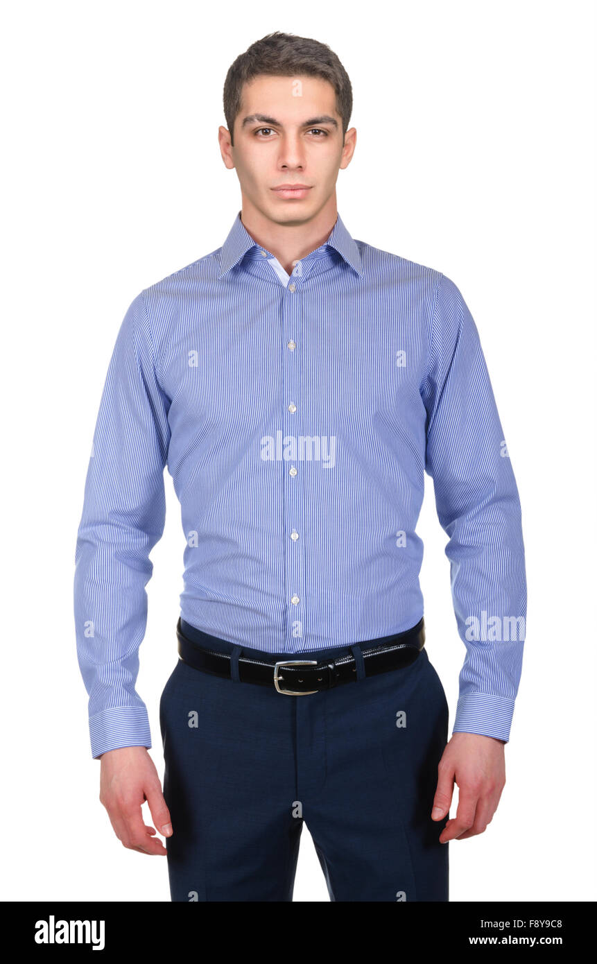 Male model with shirt isolated on white Stock Photo - Alamy