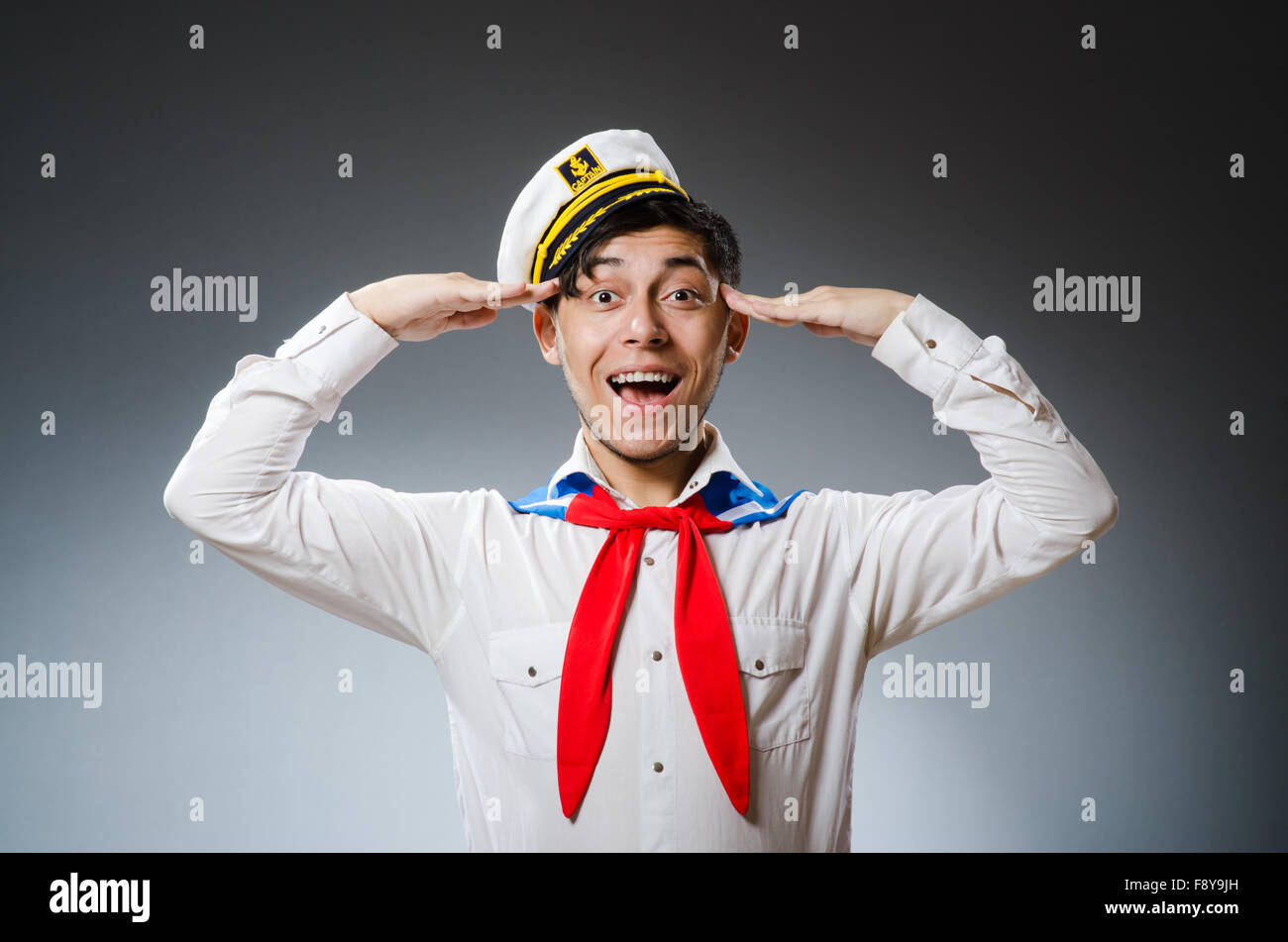 Funny captain sailor wearing hat Stock Photo - Alamy