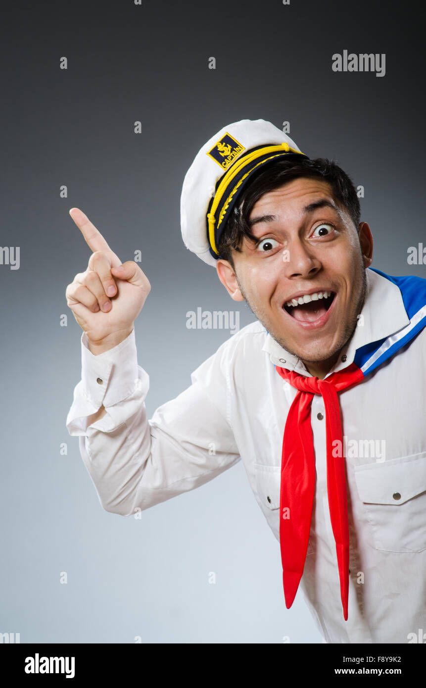 Funny captain sailor wearing hat Stock Photo - Alamy