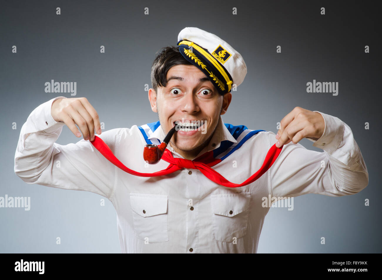 Funny captain sailor wearing hat Stock Photo - Alamy
