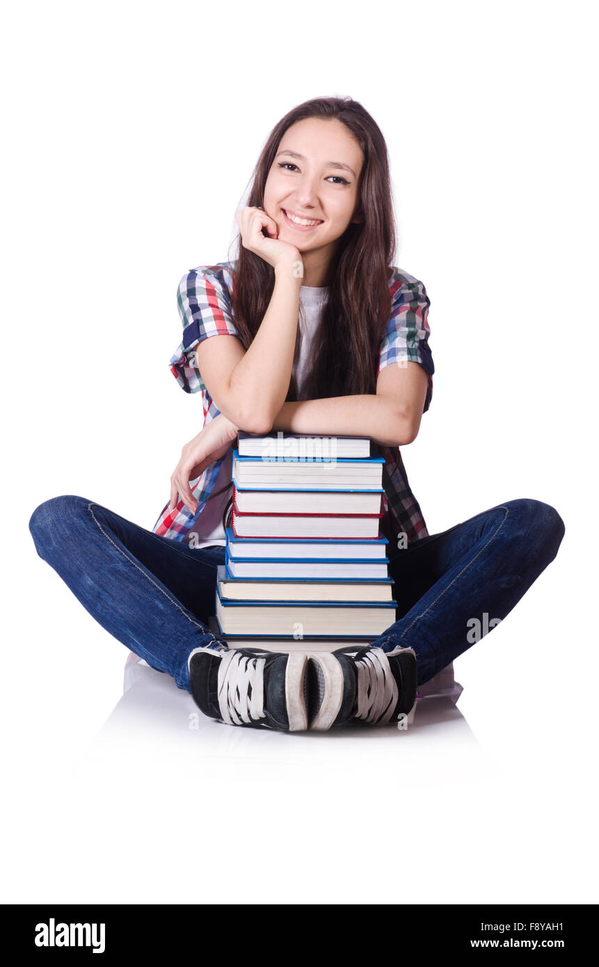 Young student with books isolated on the white Stock Photo - Alamy