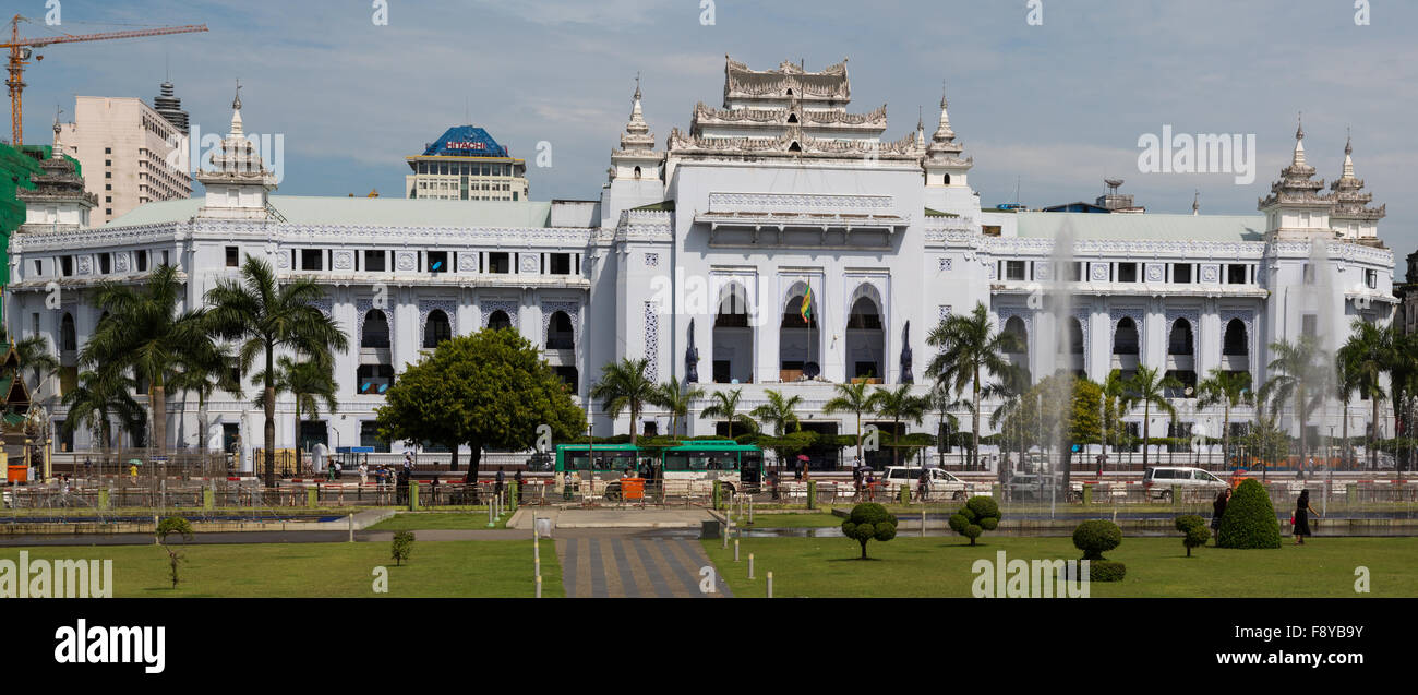 Yangon, Myanmar, 8 Nov 2015. The City Hall is a prominent building ...