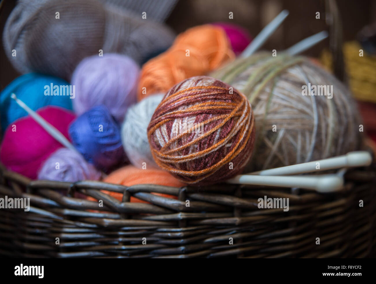 Handmade knitted things using knitting needles and crochet Stock Photo ...