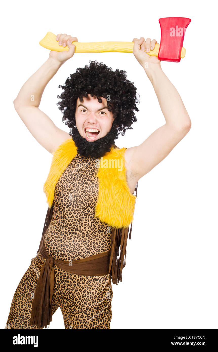 Savage man isolated on white Stock Photo - Alamy
