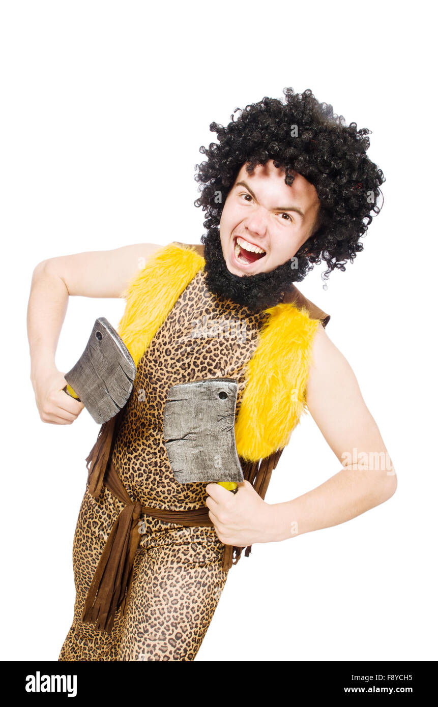 Savage man isolated on white Stock Photo - Alamy