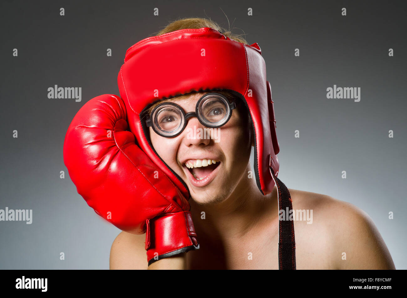 Funny nerd boxer in sport concept Stock Photo - Alamy
