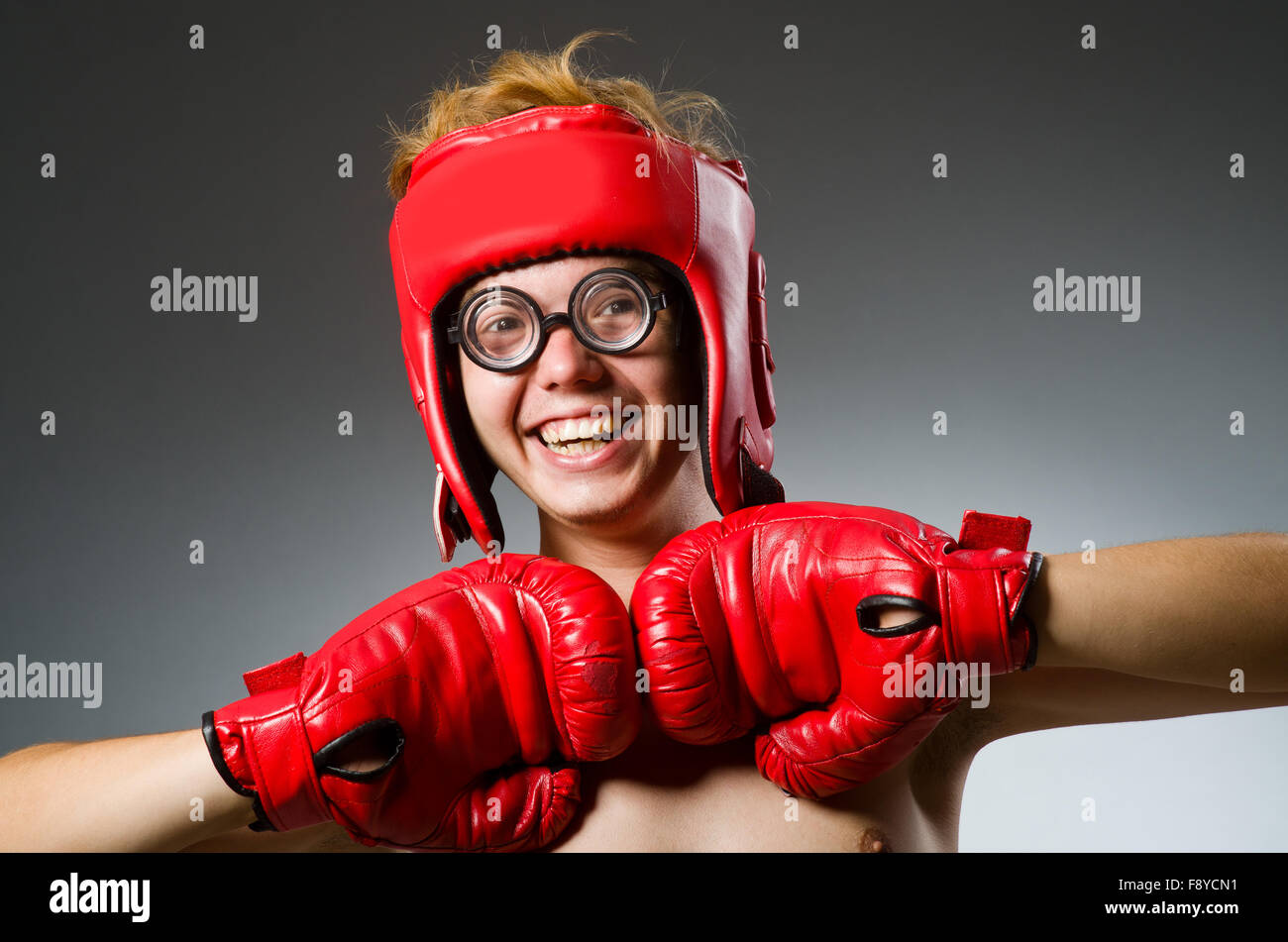 Funny nerd boxer in sport concept Stock Photo - Alamy