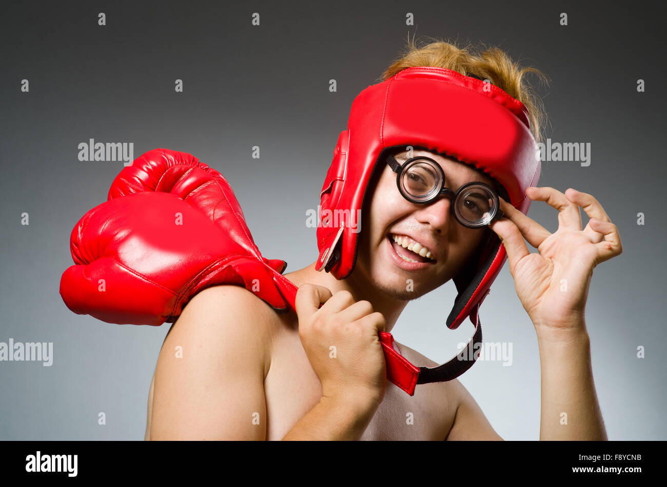 Funny nerd boxer in sport concept Stock Photo - Alamy