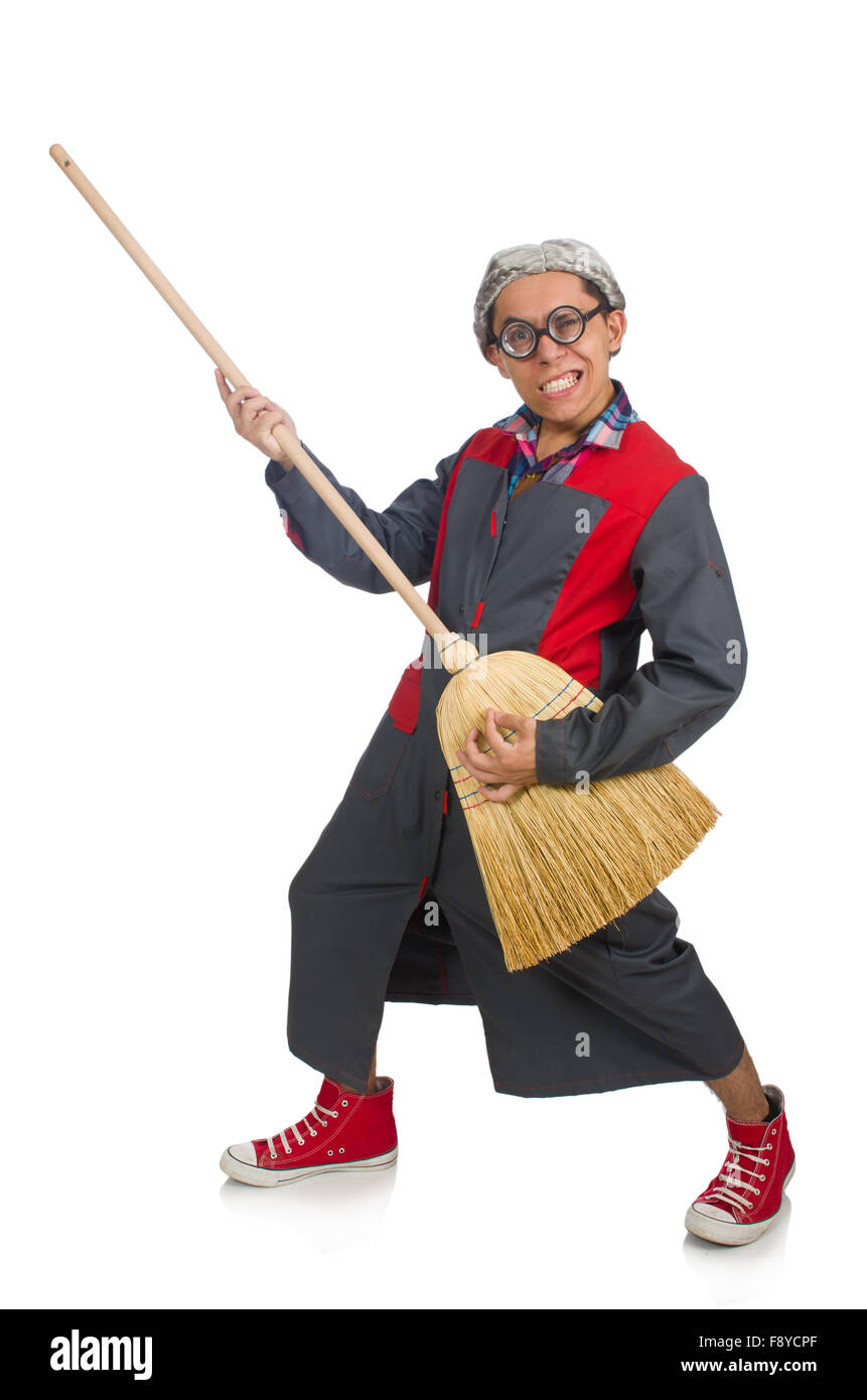 Funny janitor isolated on white Stock Photo - Alamy