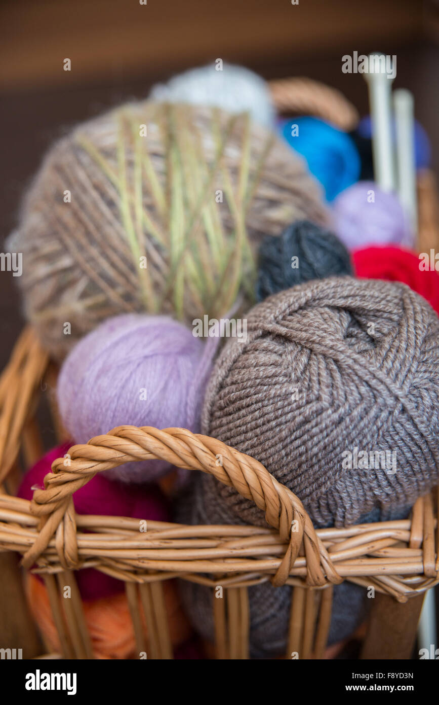 Handmade knitted things using knitting needles and crochet Stock Photo ...