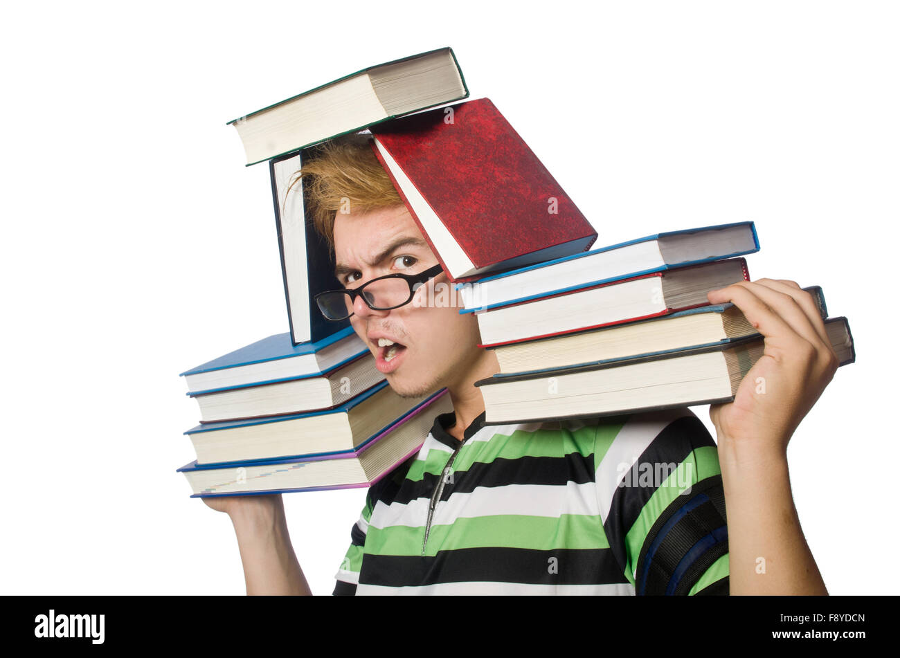Student with books isolated on the white Stock Photo - Alamy