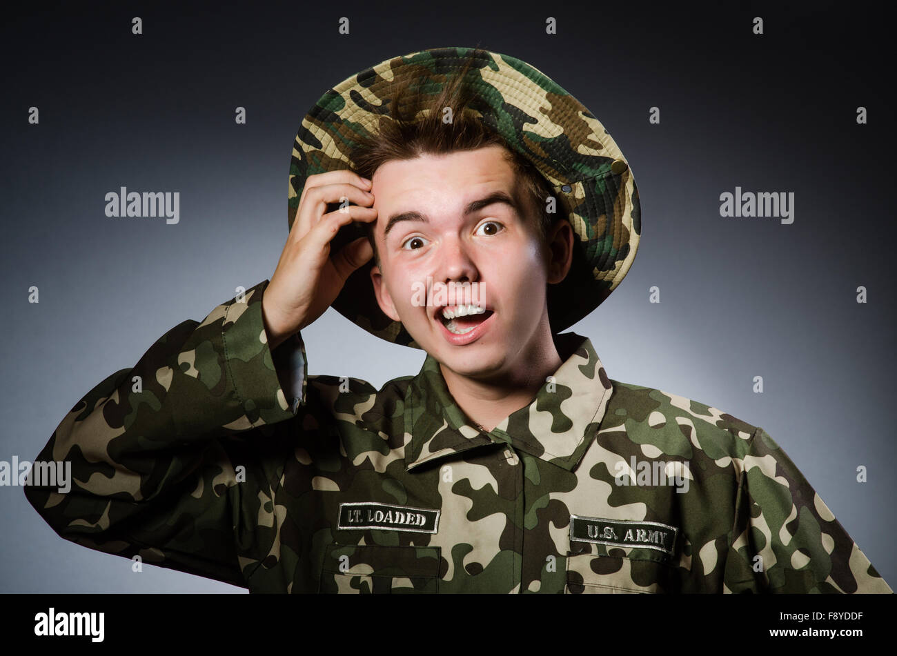 Funny soldier in military concept Stock Photo - Alamy