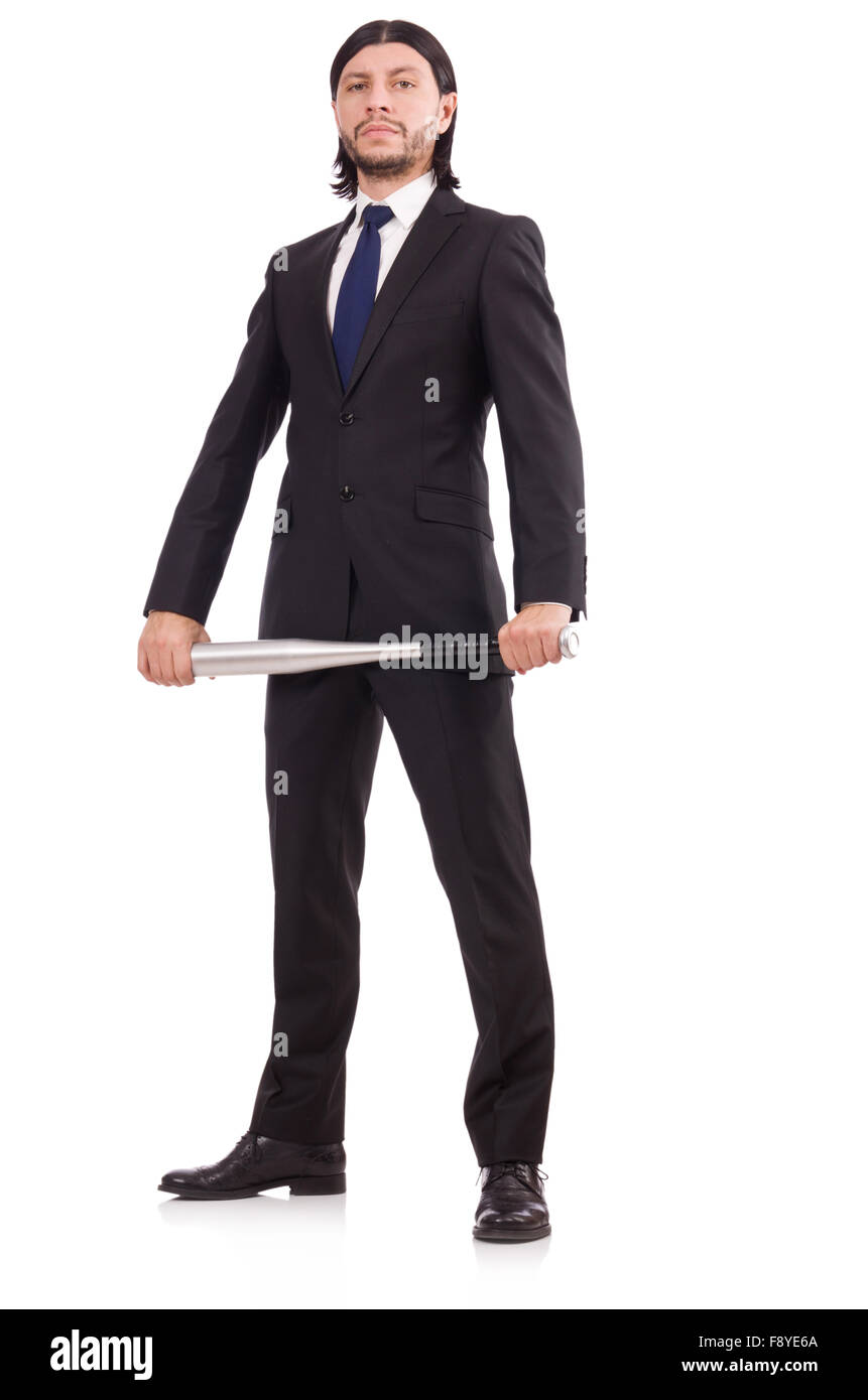 Man with baseball bat isolated on white Stock Photo - Alamy