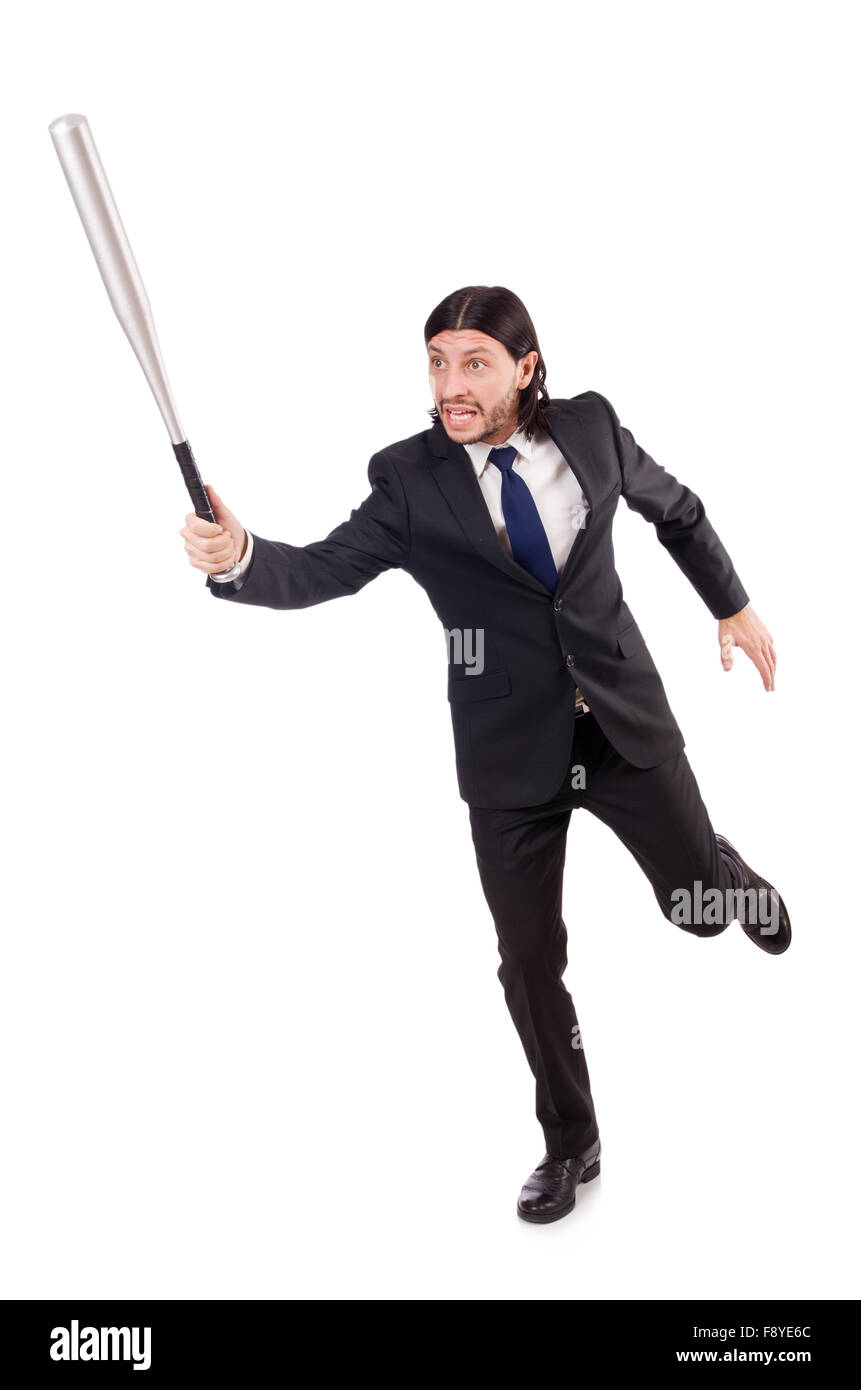 Man with baseball bat isolated on white Stock Photo - Alamy