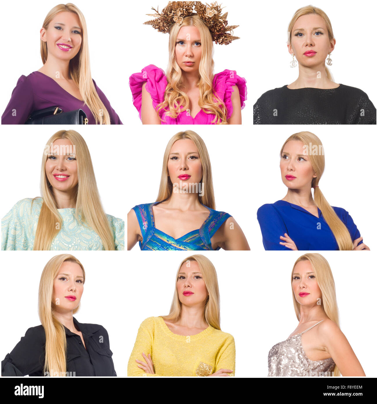 Collage of many faces from same model Stock Photo - Alamy