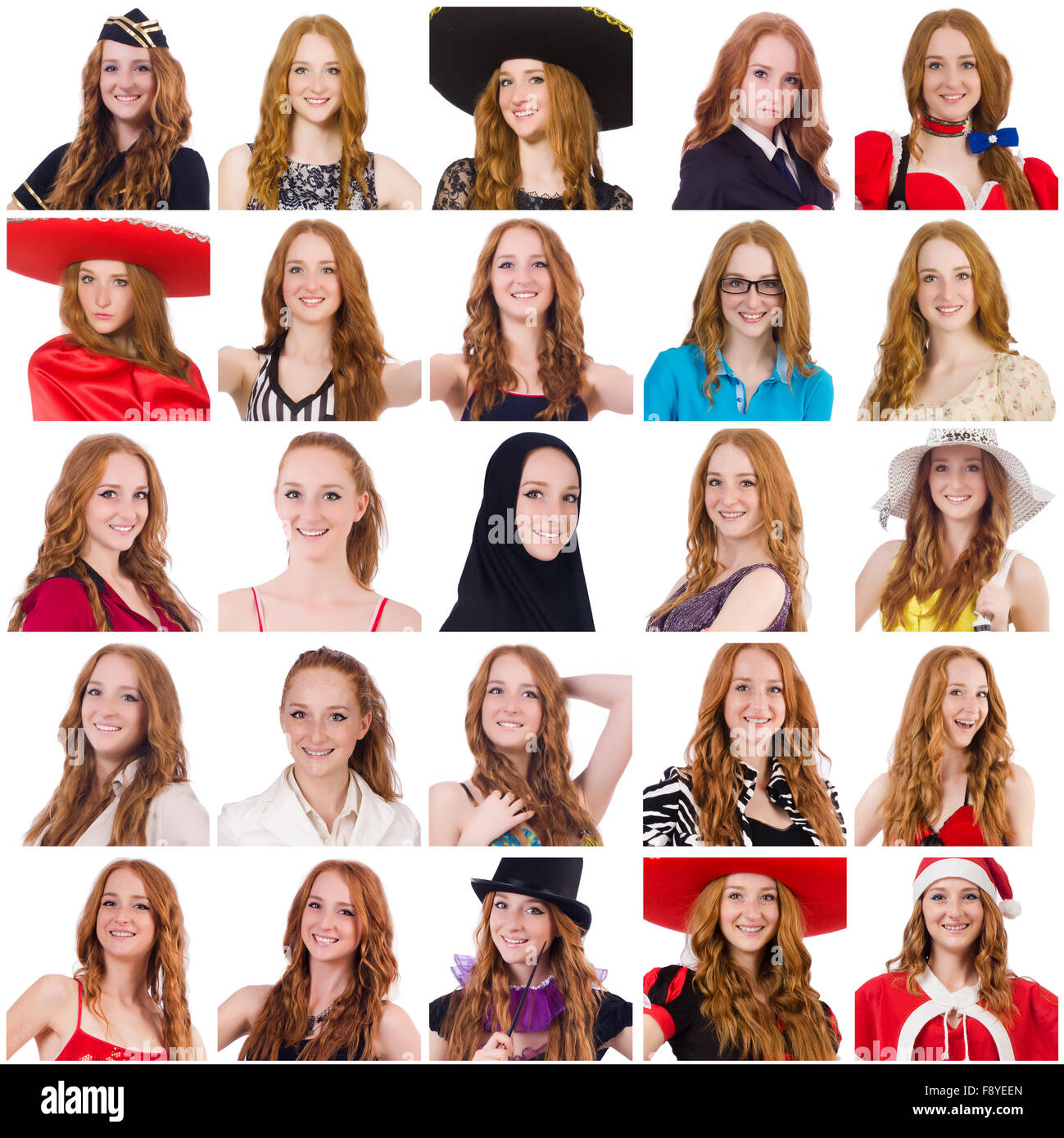 Collage of many faces from same model Stock Photo - Alamy