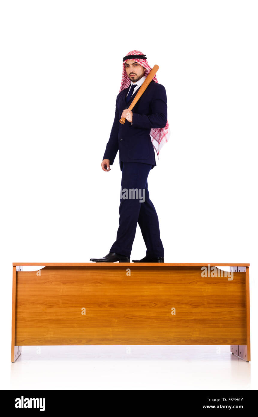Arab businessman hitting with baseball bat Stock Photo - Alamy