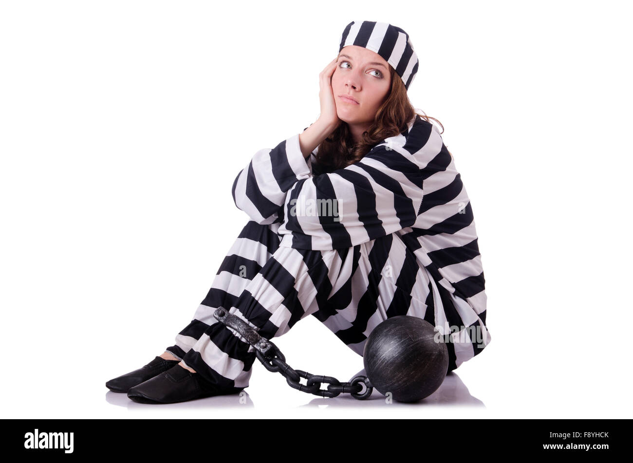 Prisoner in striped uniform on white Stock Photo - Alamy