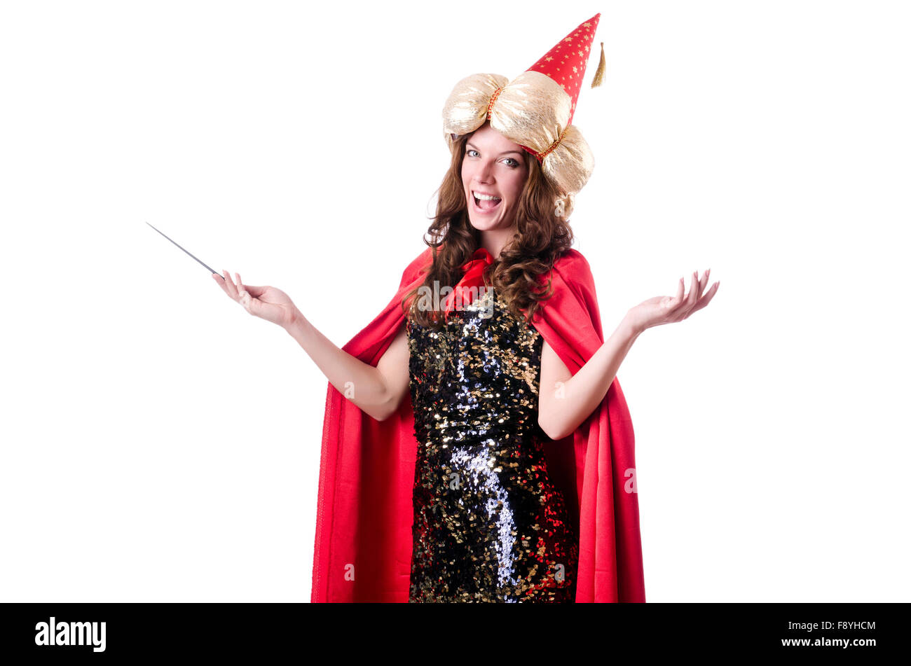 Female magician isolated on white Stock Photo - Alamy